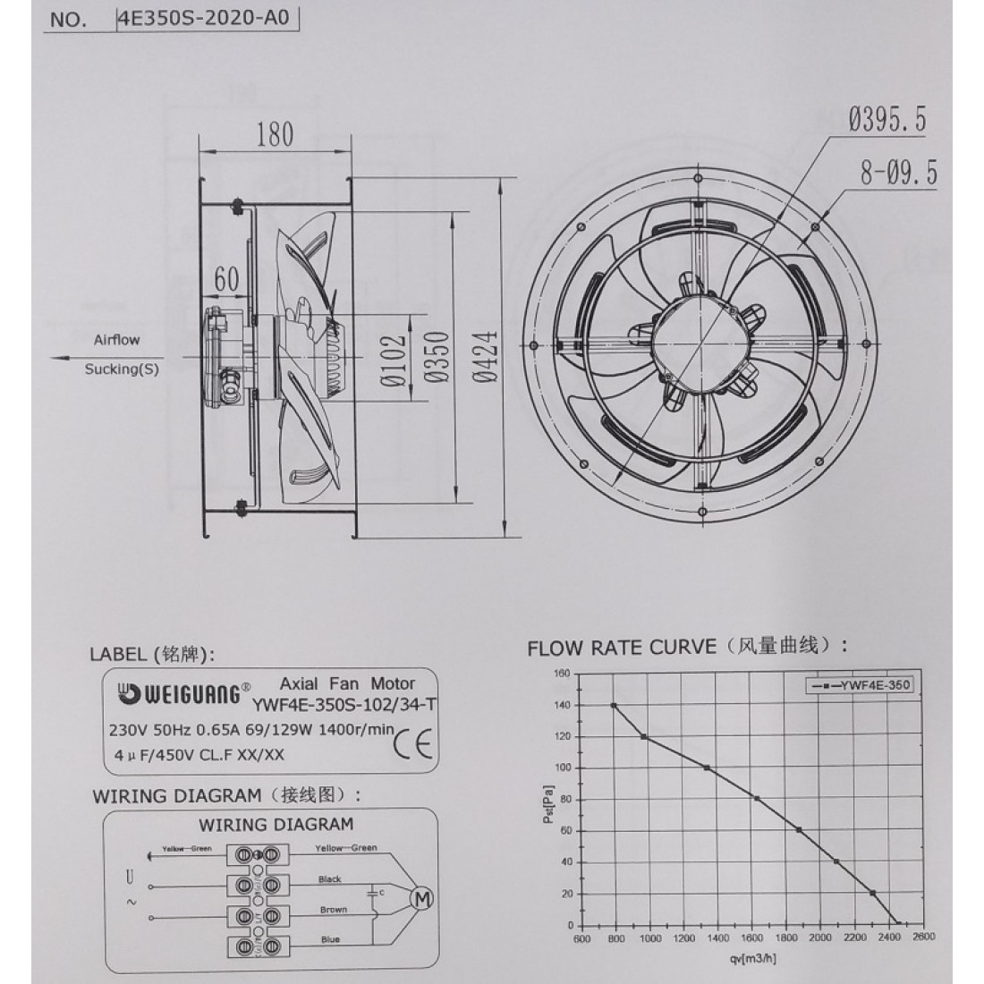 AXIAL FAN YWF4E-350S-102/34-T